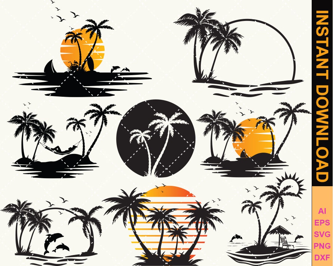 8 Beach Scene Svg Bundle, Sunset Beach Svg, Dxf, Png, Jpg, Beach Life ...