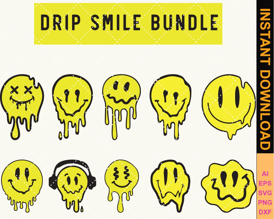 Smiley Face SVG, Retro SVG, Drippy Smiley Png, Drip Smiley Face SVG ...