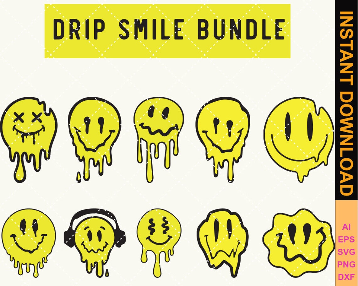 Smiley Face SVG, Retro SVG, Drippy Smiley Png, Drip Smiley Face SVG ...
