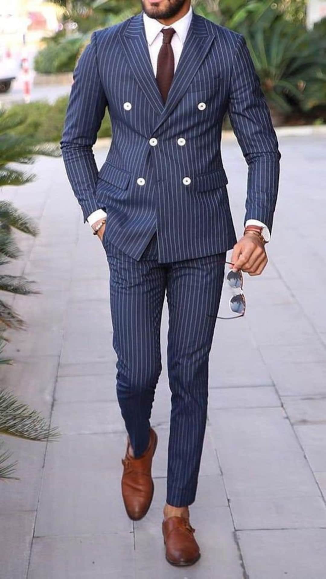 Men's 2 Pieces Breasted Strip Suit - Etsy
