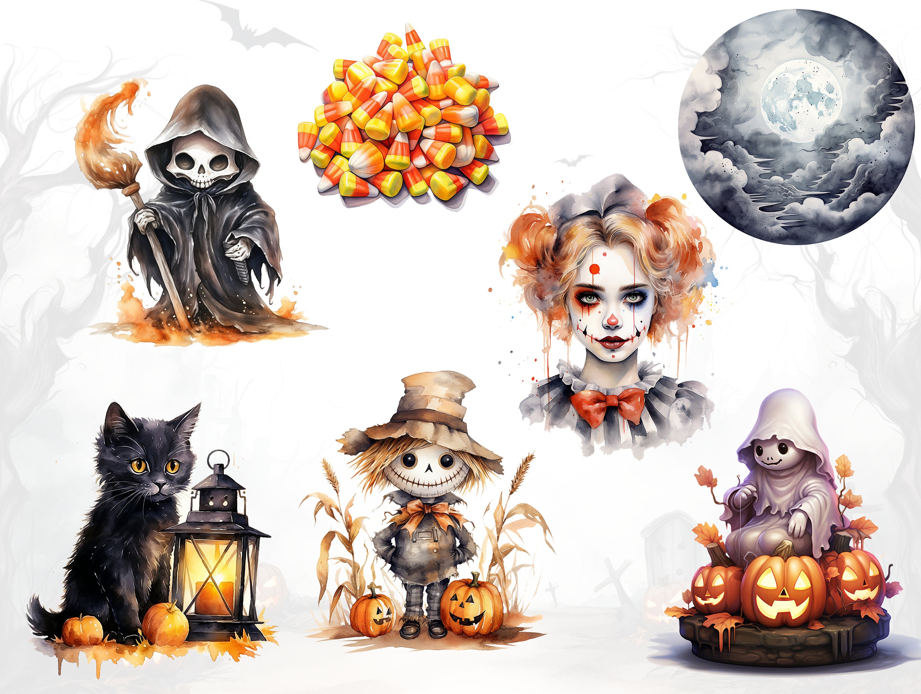 155 PNG Halloween Mega Bundle Clipart, Halloween Watercolor, Cute ...