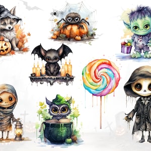 155 PNG Halloween Mega Bundle Clipart, Halloween Watercolor, Cute ...