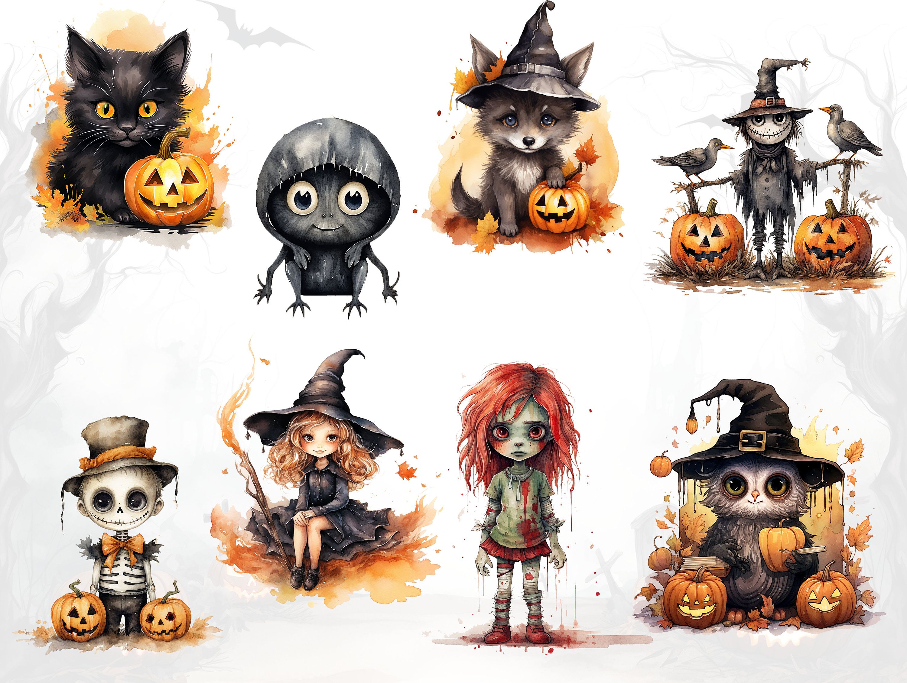 Watercolor Halloween Zombie Clipart, Halloween PNG, Cute Halloween ...