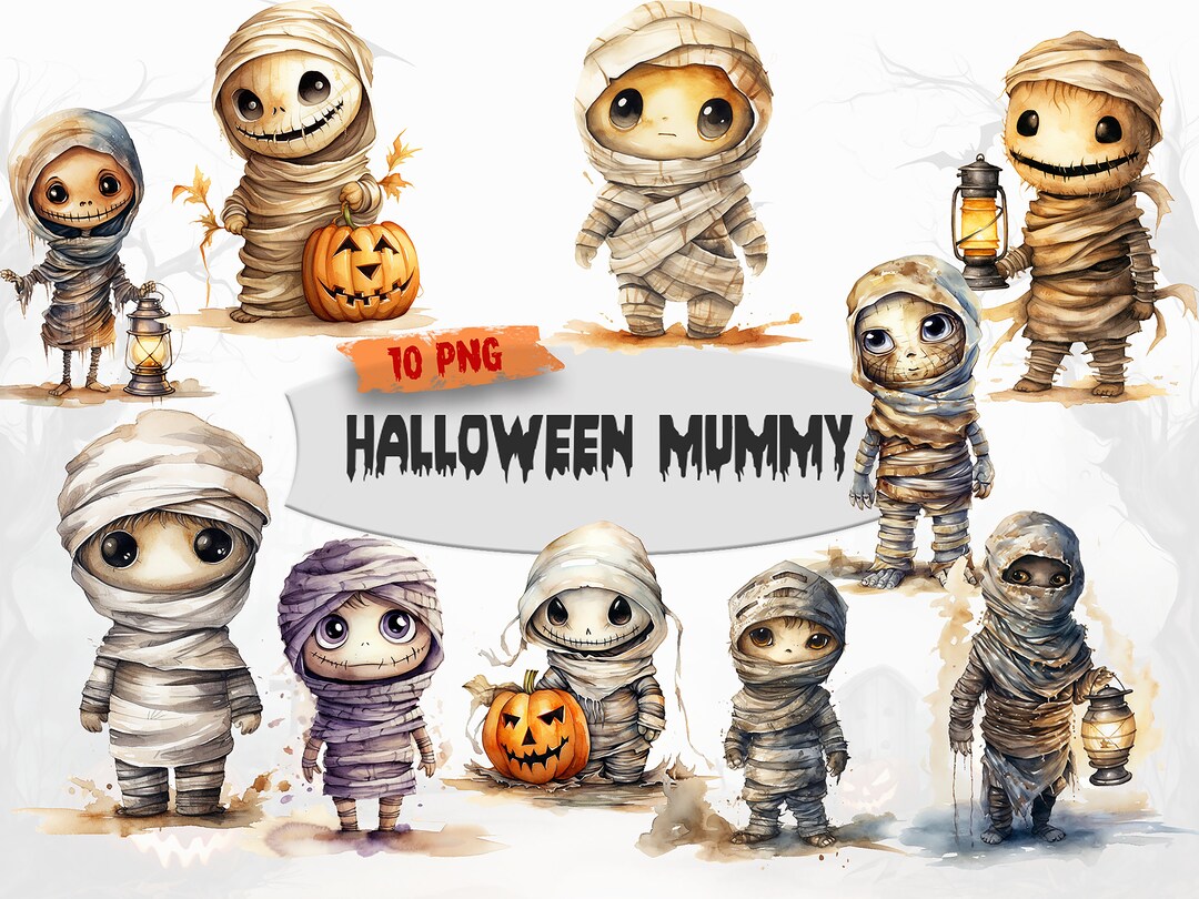 Watercolor Halloween Mummy Clipart, Halloween PNG, Cute Halloween ...