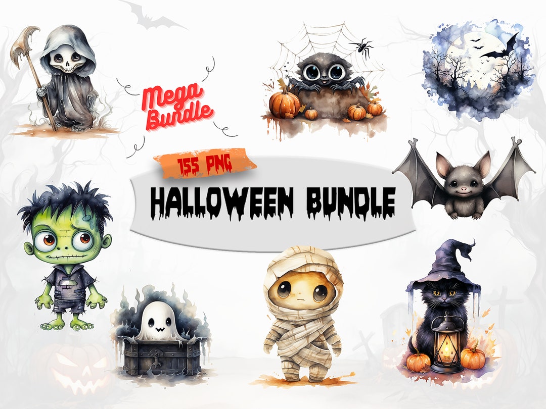 155 PNG Halloween Mega Bundle Clipart, Halloween Watercolor, Cute ...