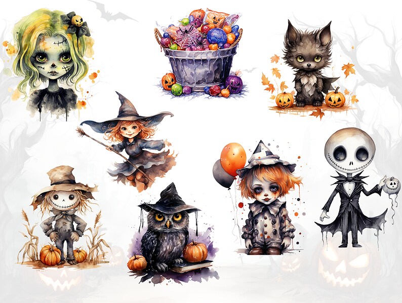 155 PNG Halloween Mega Bundle Clipart, Halloween Watercolor, Cute ...