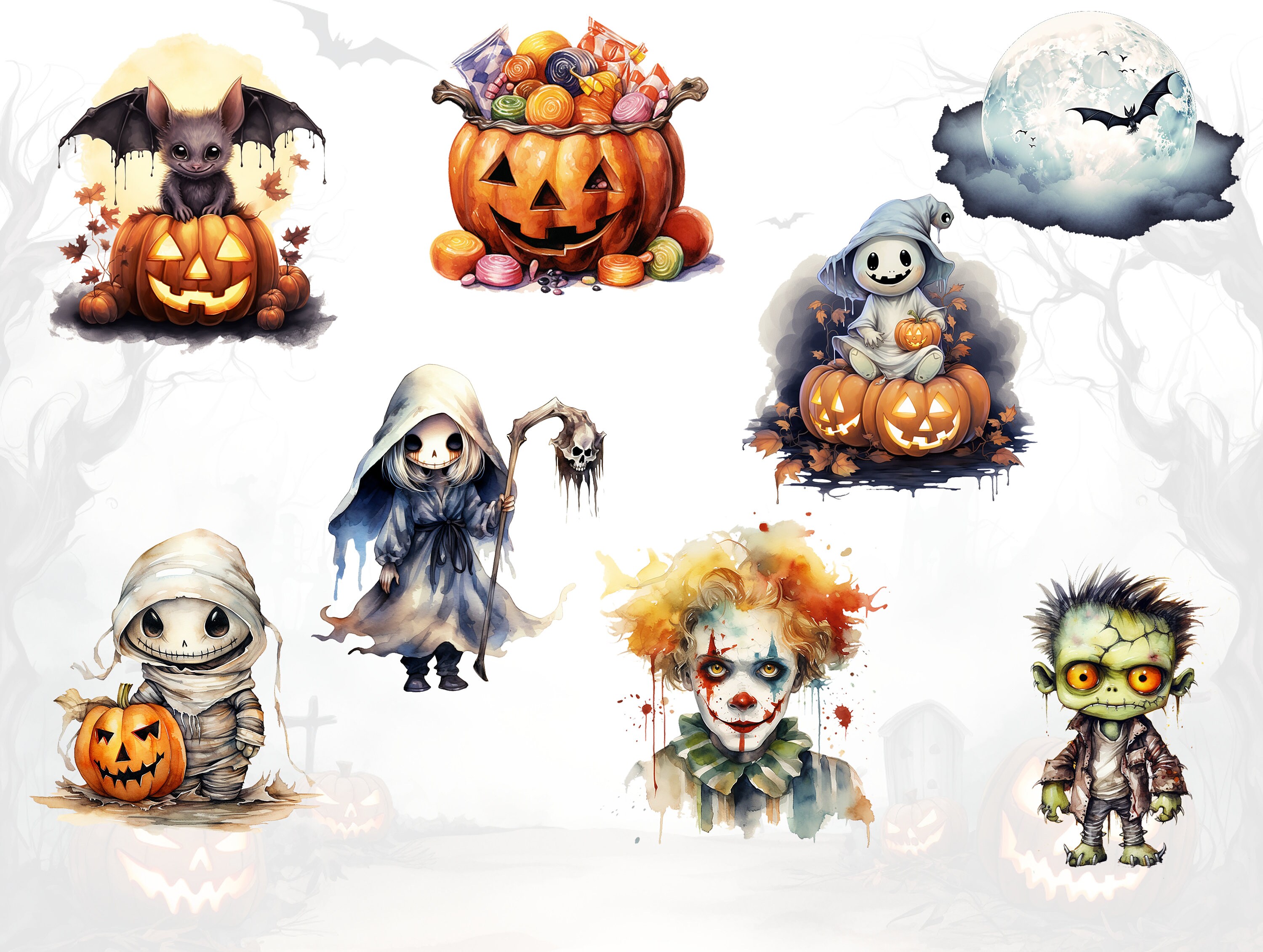 Watercolor Halloween Mummy Clipart, Halloween PNG, Cute Halloween ...