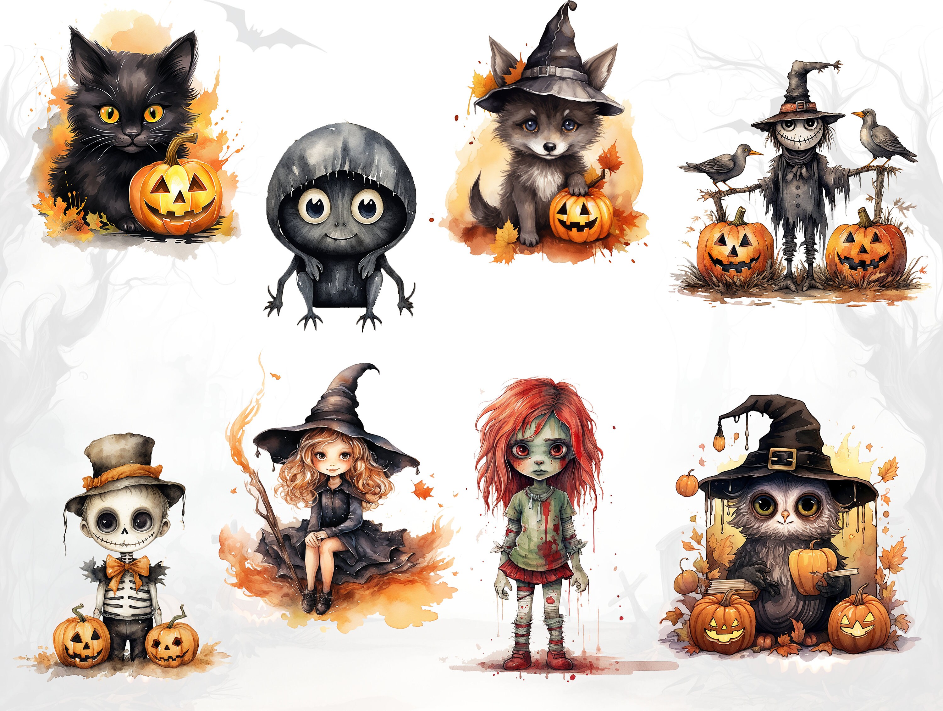 155 PNG Halloween Mega Bundle Clipart, Halloween Watercolor, Cute ...