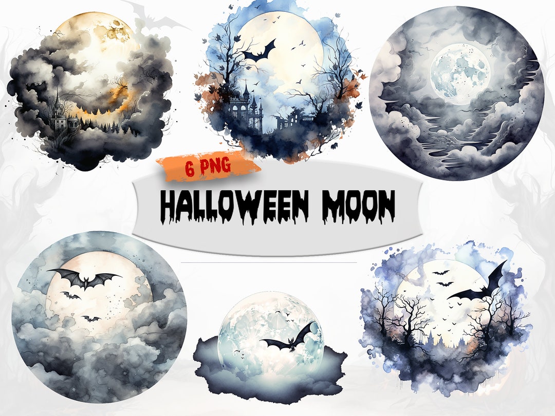 Watercolor Halloween Moon Clipart, Halloween PNG, Cute Halloween ...