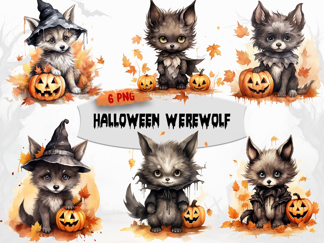 Watercolor Halloween Werewolf Clipart, PNG Format, Cute Halloween ...