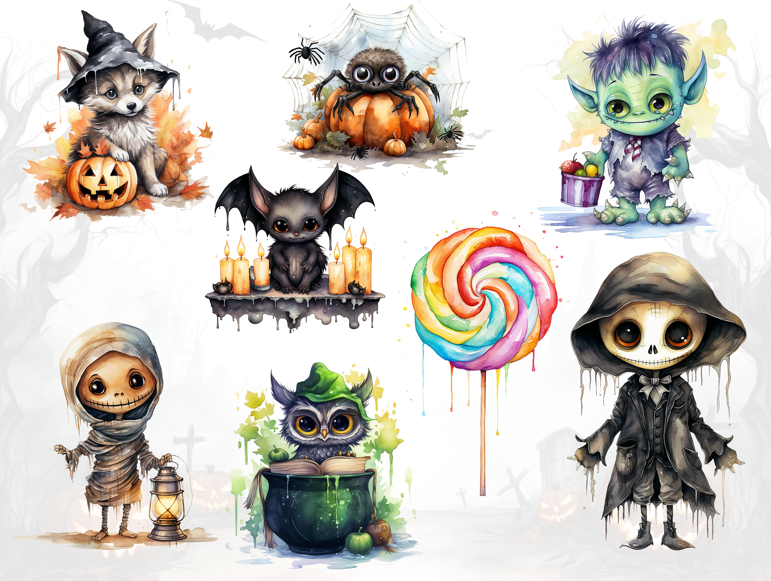 Watercolor Halloween Mummy Clipart, Halloween PNG, Cute Halloween ...