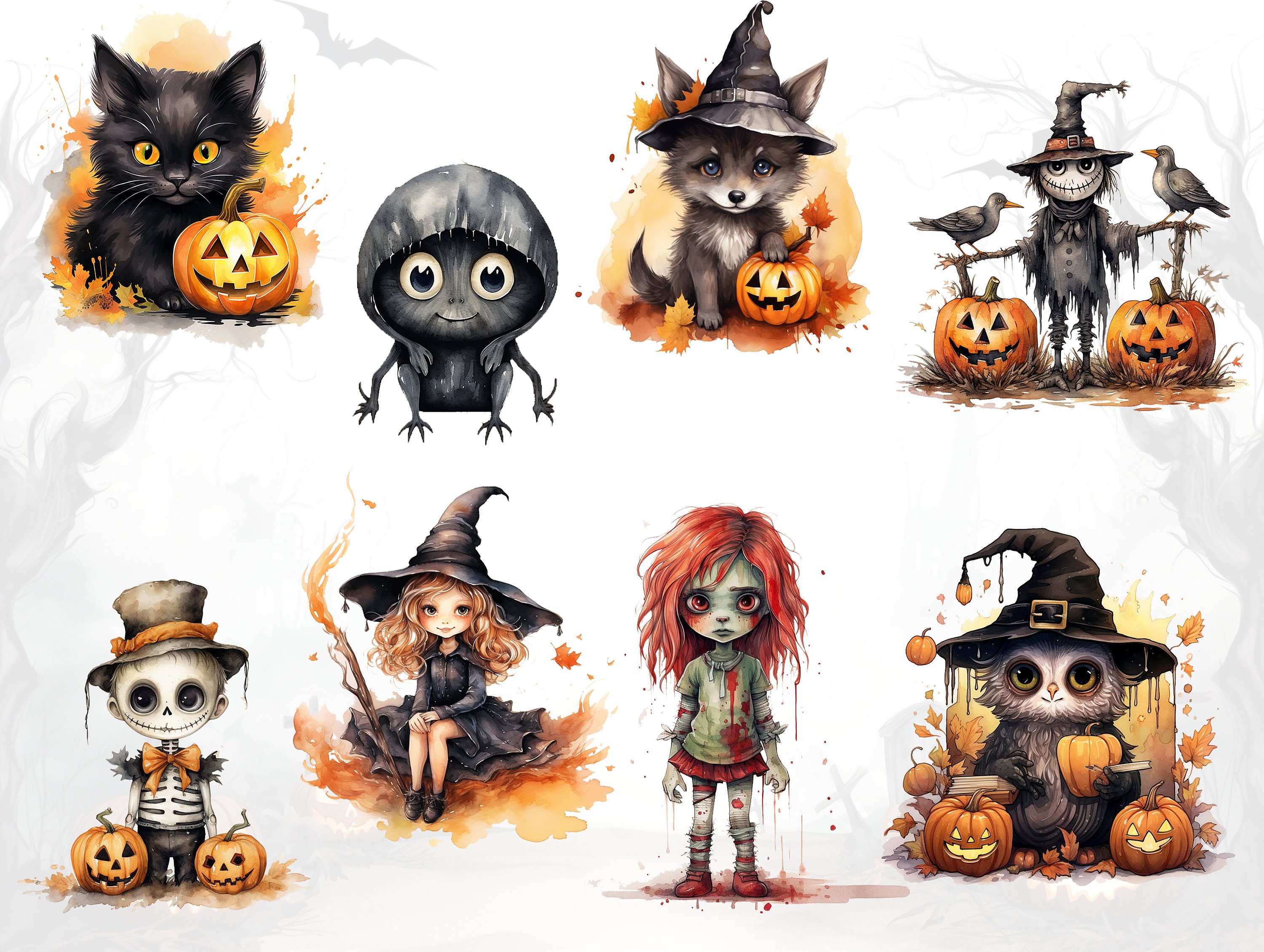 Watercolor Halloween Mummy Clipart, Halloween PNG, Cute Halloween ...
