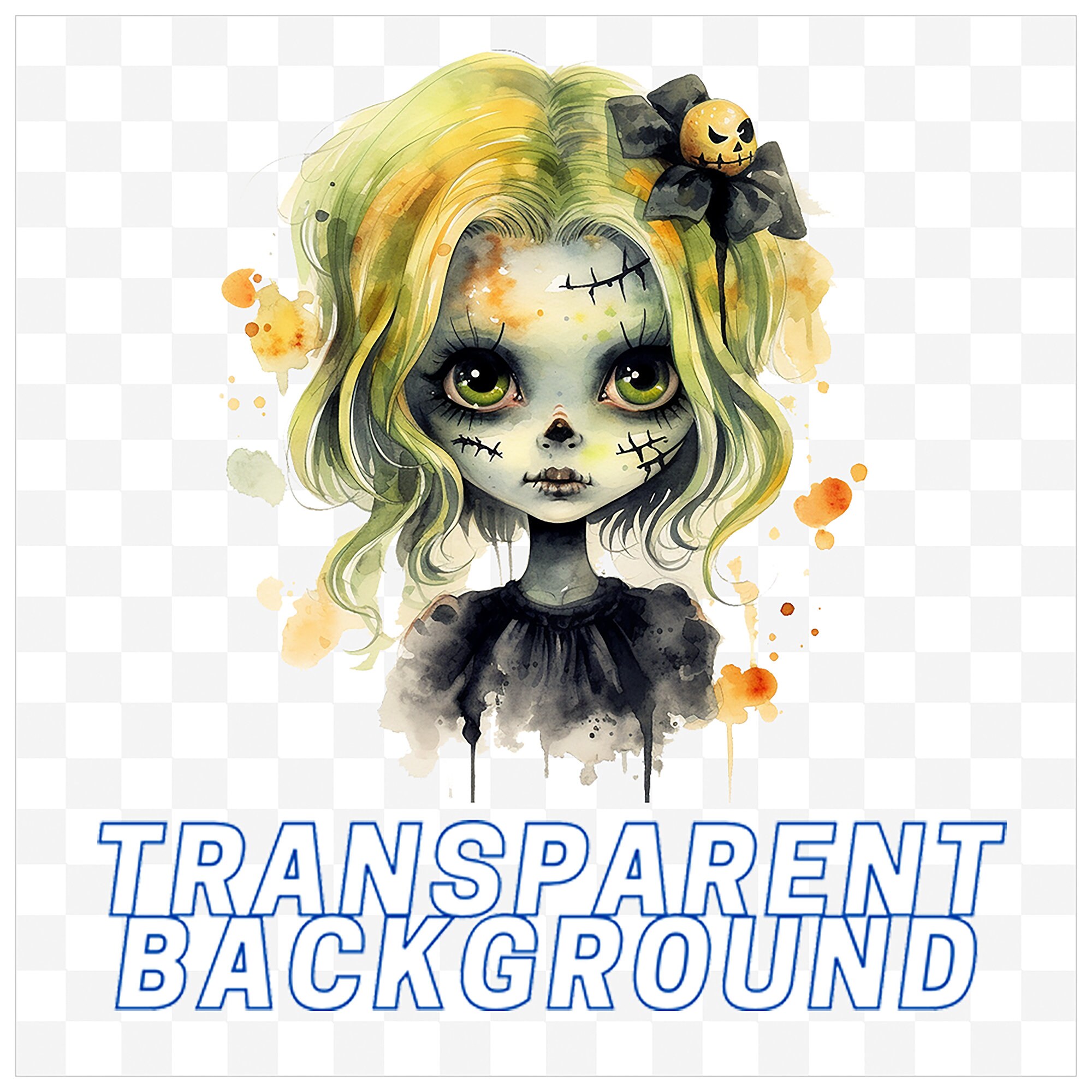 Watercolor Halloween Zombie Clipart, Halloween PNG, Cute Halloween ...