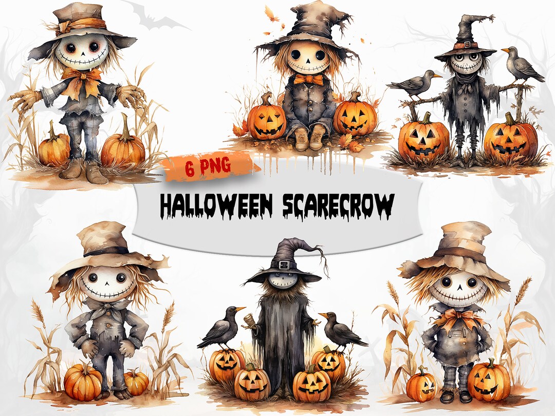 Watercolor Halloween Scarecrow Clipart, Halloween PNG, Cute Halloween ...