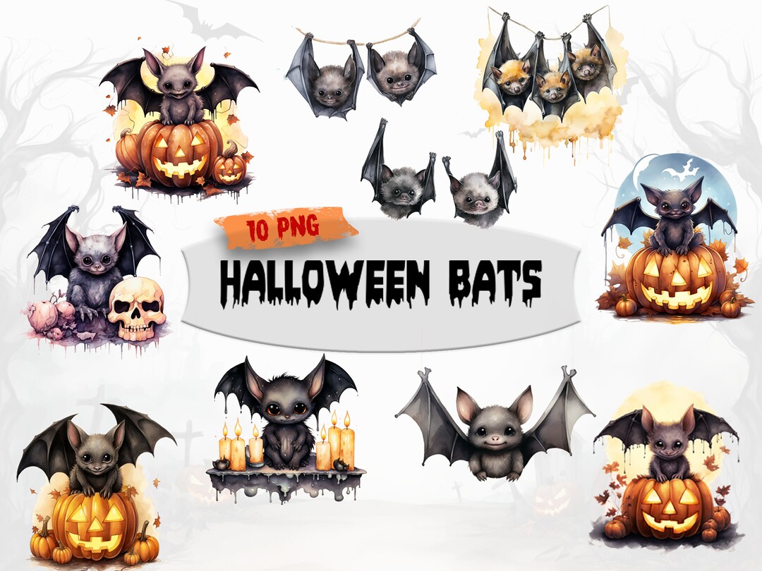 Watercolor Halloween Bat Clipart, Halloween PNG, Cute Halloween ...