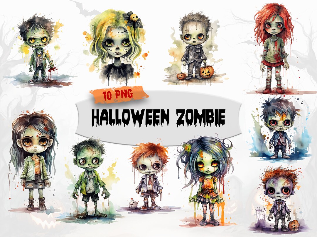 Watercolor Halloween Zombie Clipart, Halloween PNG, Cute Halloween ...