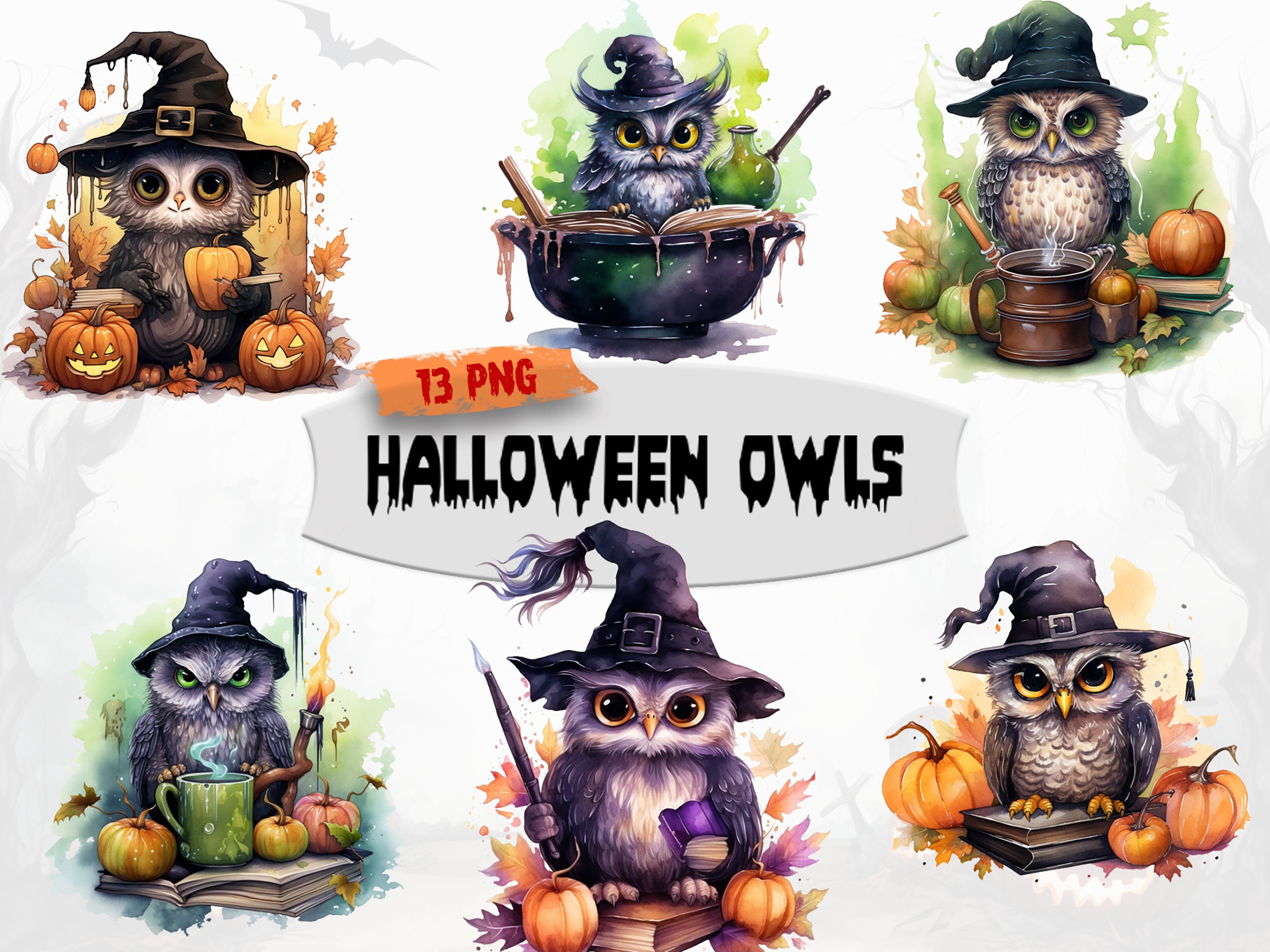 Watercolor Halloween Owl Clipart, Halloween PNG, Cute Halloween ...