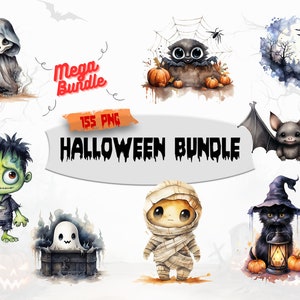 Watercolor Halloween Mummy Clipart, Halloween PNG, Cute Halloween ...