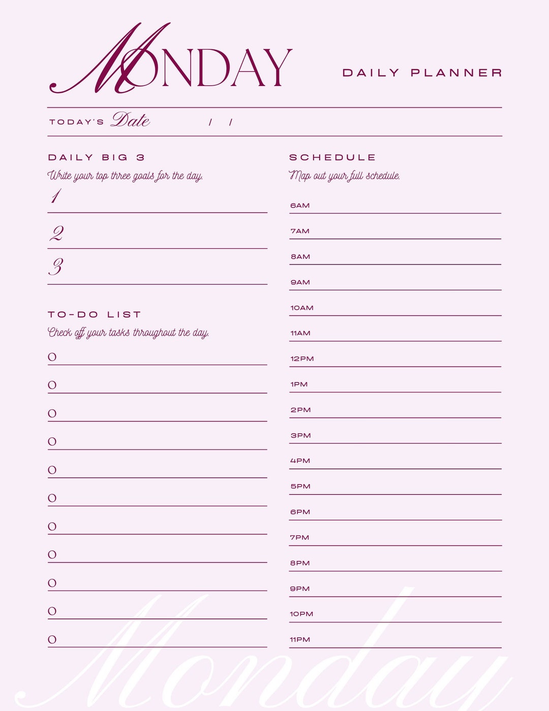 Daily to Do List Printable, Instant Download, Minimal Productivity ...