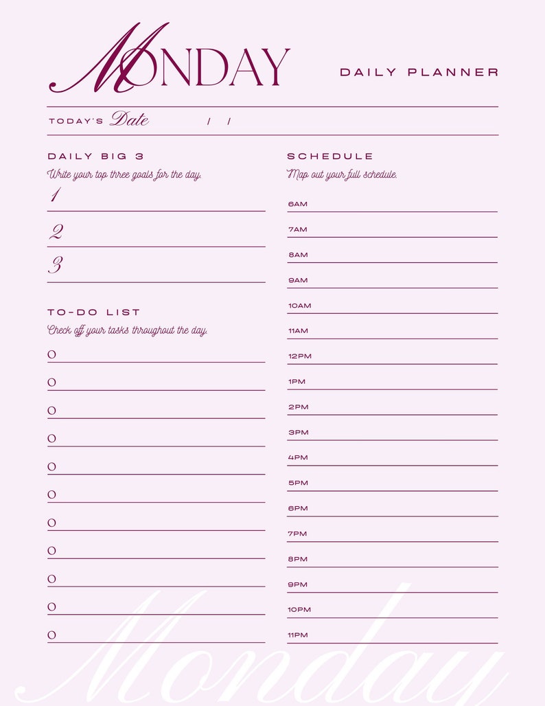 Daily to Do List Printable, Instant Download, Minimal Productivity ...
