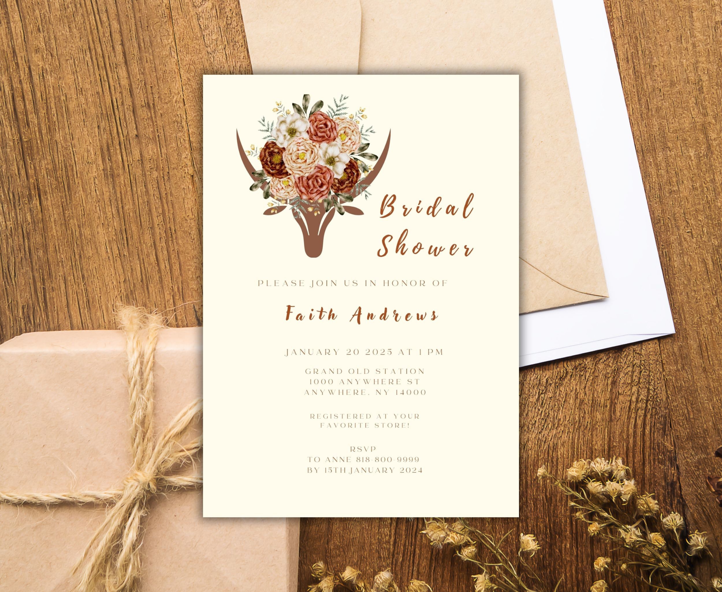 Western Wedding Invitation Template Set Bundle Printable Editable Cow ...