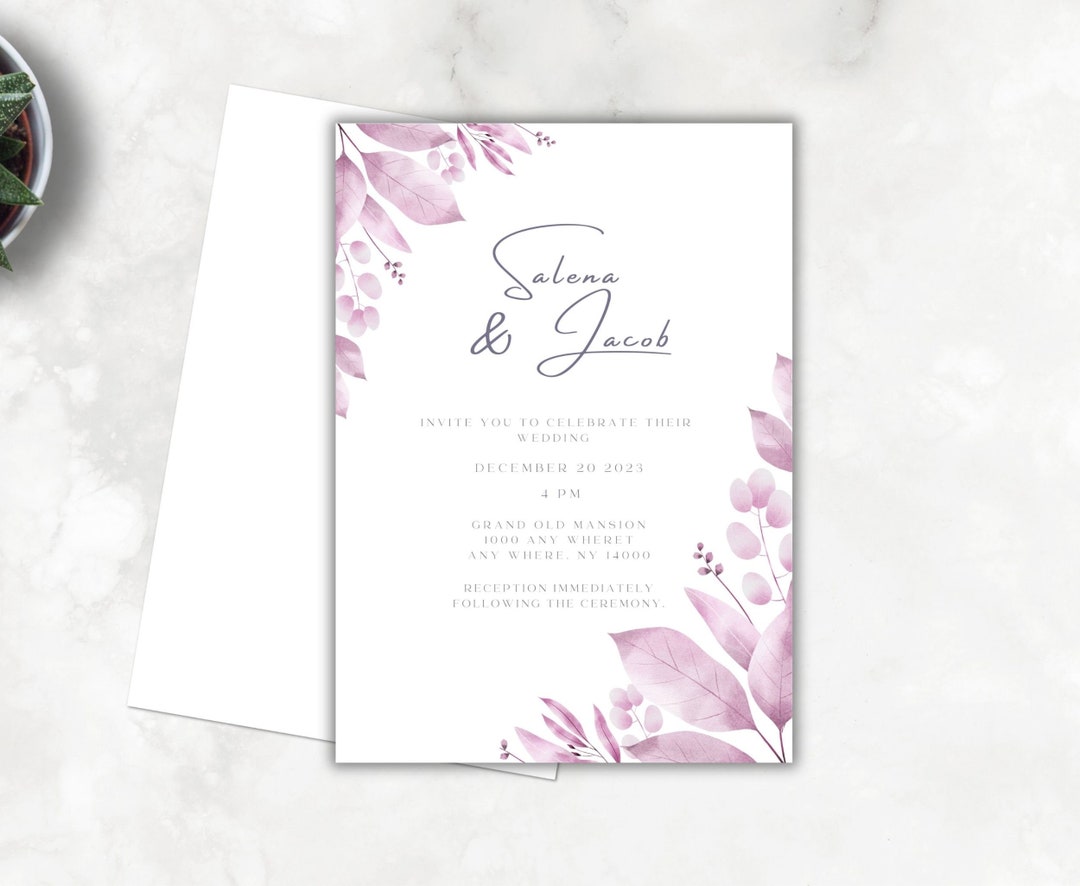 Modern Mauve Wedding Invitation Template Suite, Wedding Invite Template Set INSTANT DOWNLOAD ...