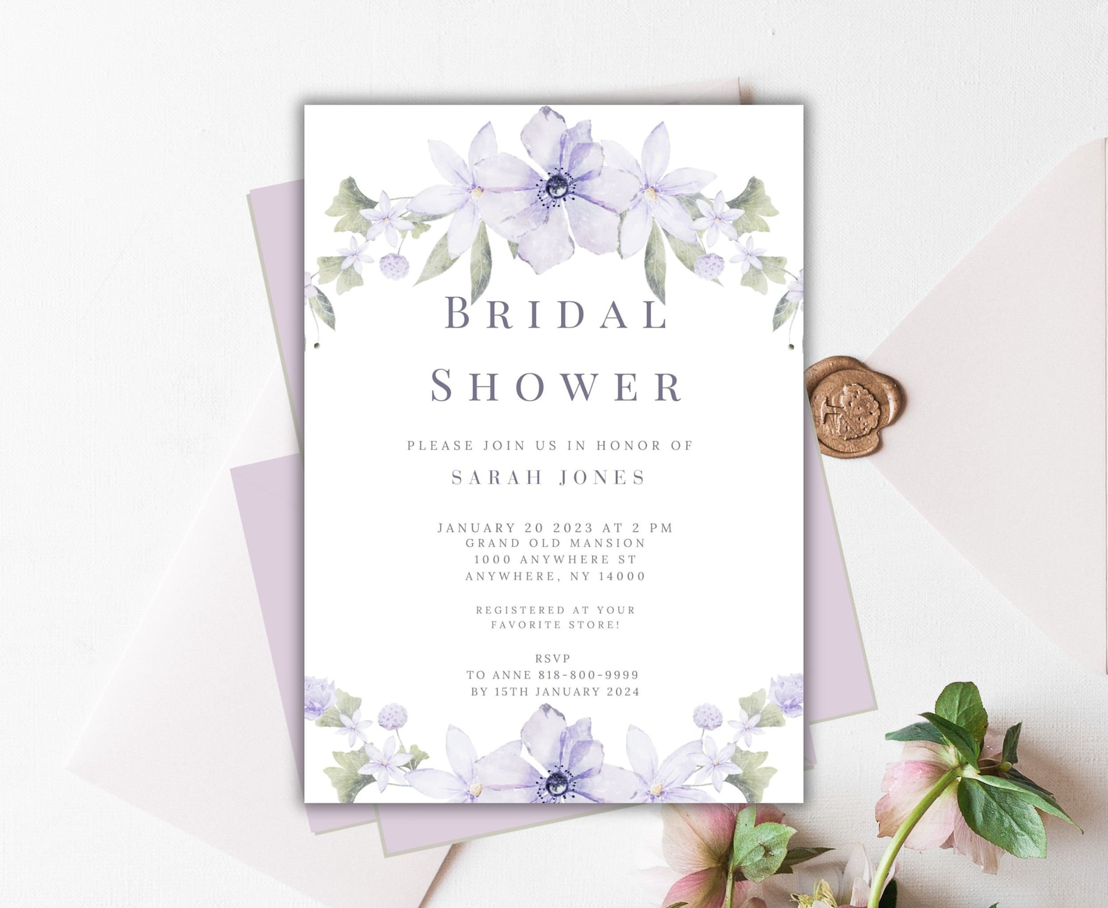 Lavender Wedding Invitation Template Bundle - Save the Date, Bridal ...