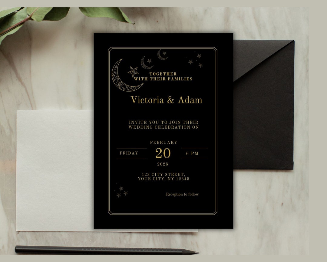 Celestial Wedding Invitation Template Set Canva Printable - Etsy