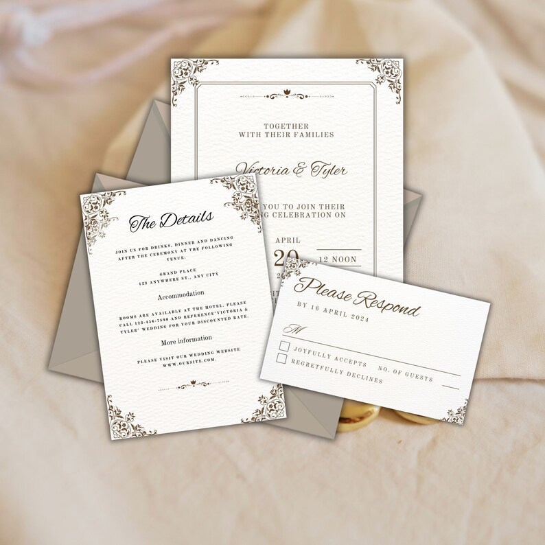 Vintage Wedding Invitation Template Set, Canva Printable, Editable ...