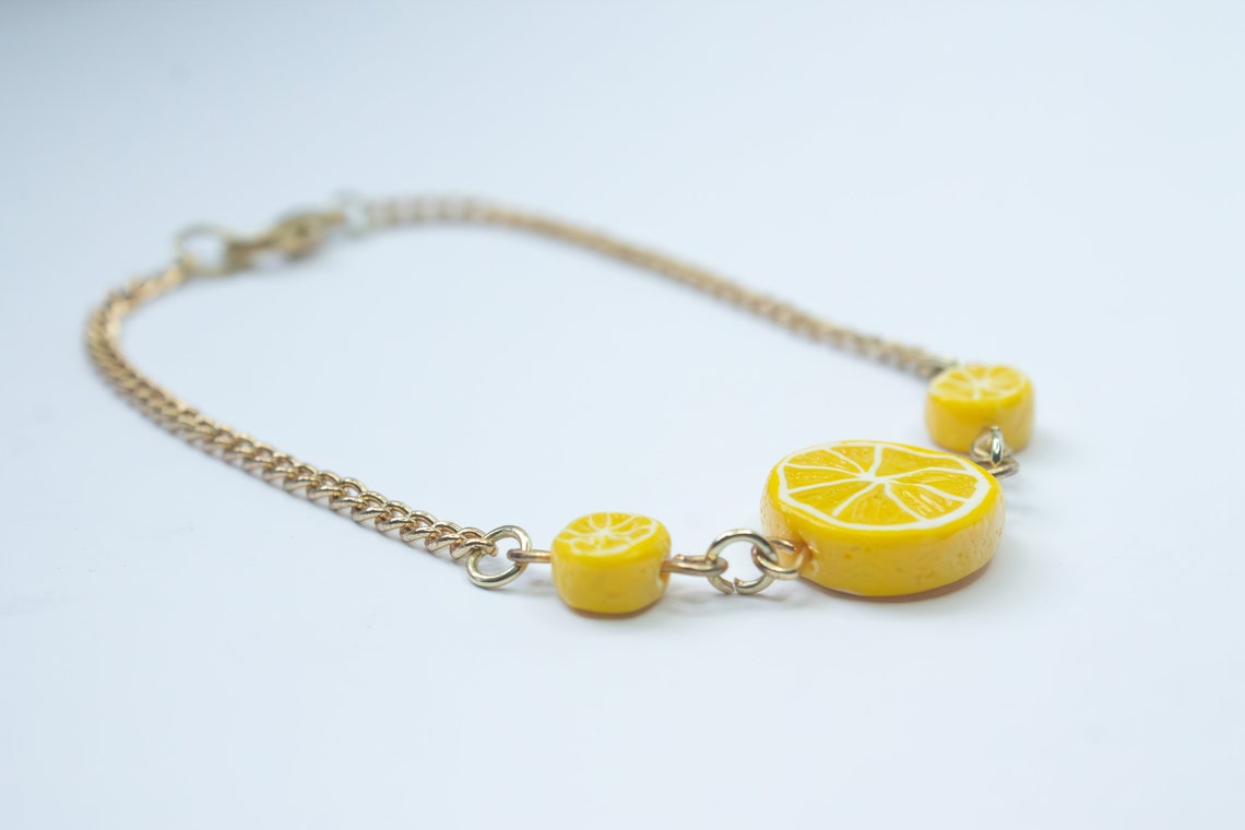Orange Lemon Chain Bracelet Polymer Clay Citrus Fruit Bracelet - Etsy