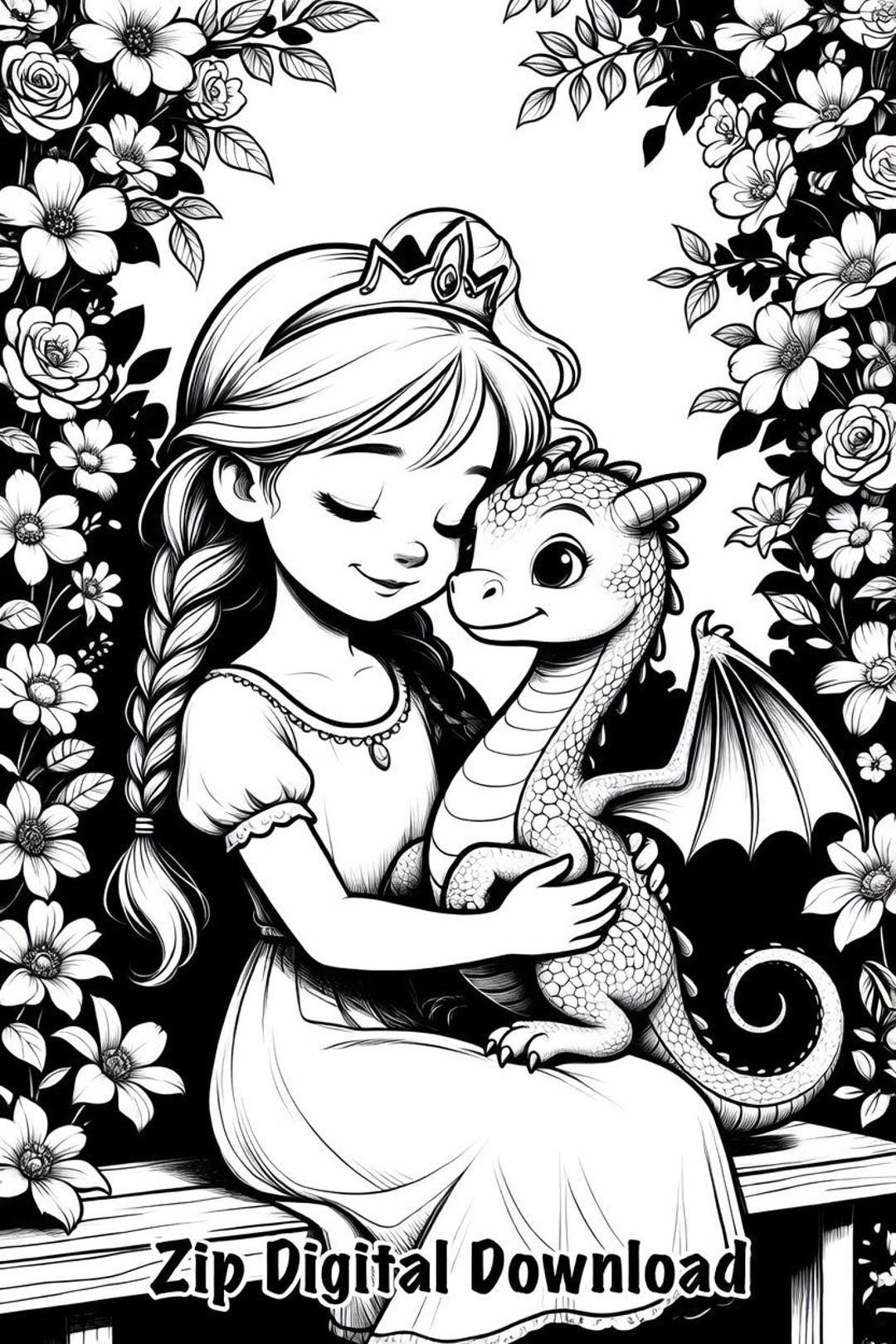 Princess and Dragon Coloring Pages Bundle, Fairy Tale Sheets for Kids ...