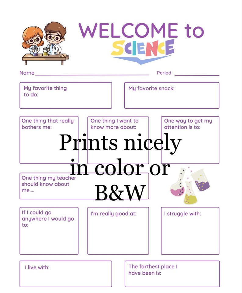 Science Welcome Back to School Survey for Middle School Students - Etsy