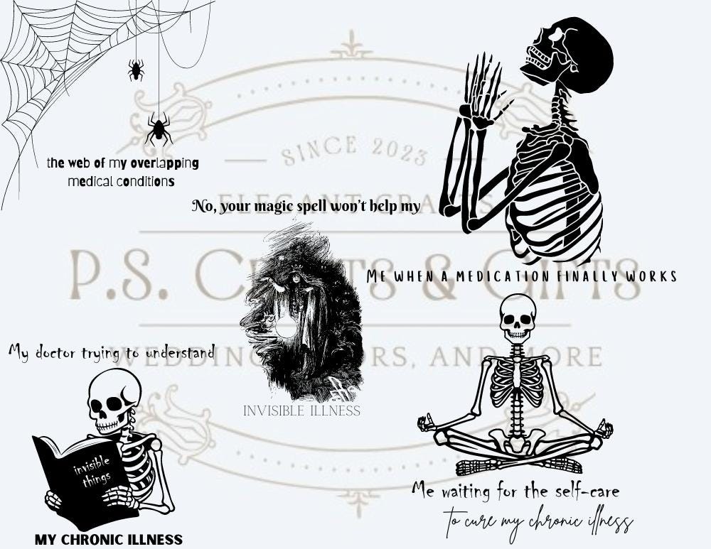 Mini-bundle of 5 Different Halloween Chronic Illness Graphics in SVG ...