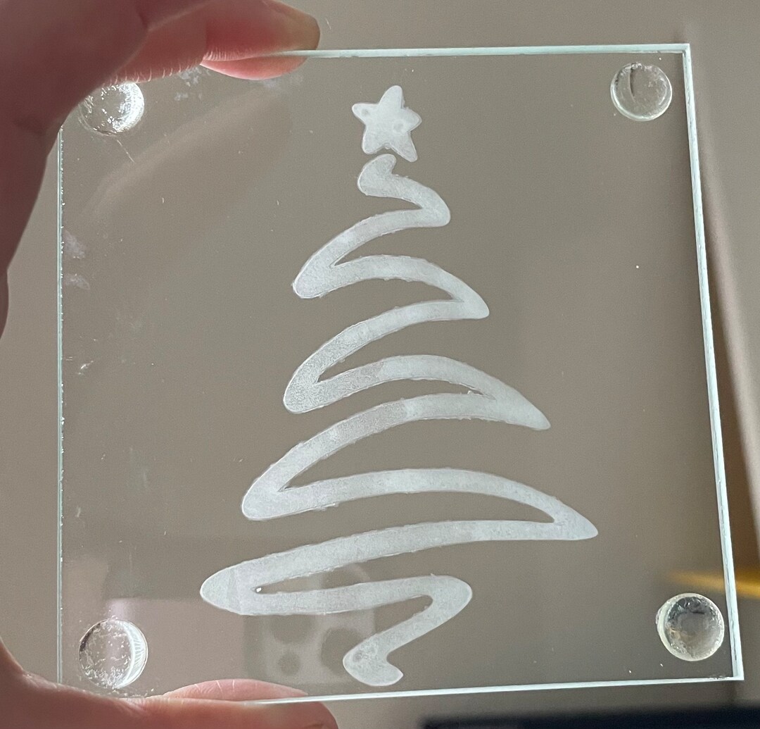Set of 4 Glass Hand Etched Coasters - Etsy