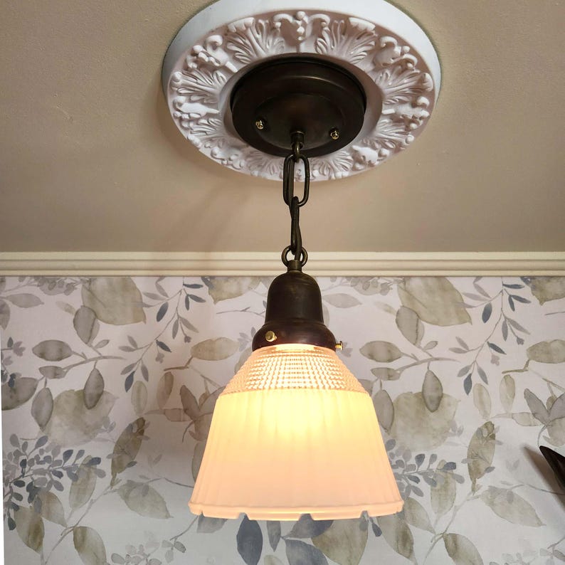 Antique 1930's Charming Milk Glass Pattern PENDANT Light- Flush Mount ...