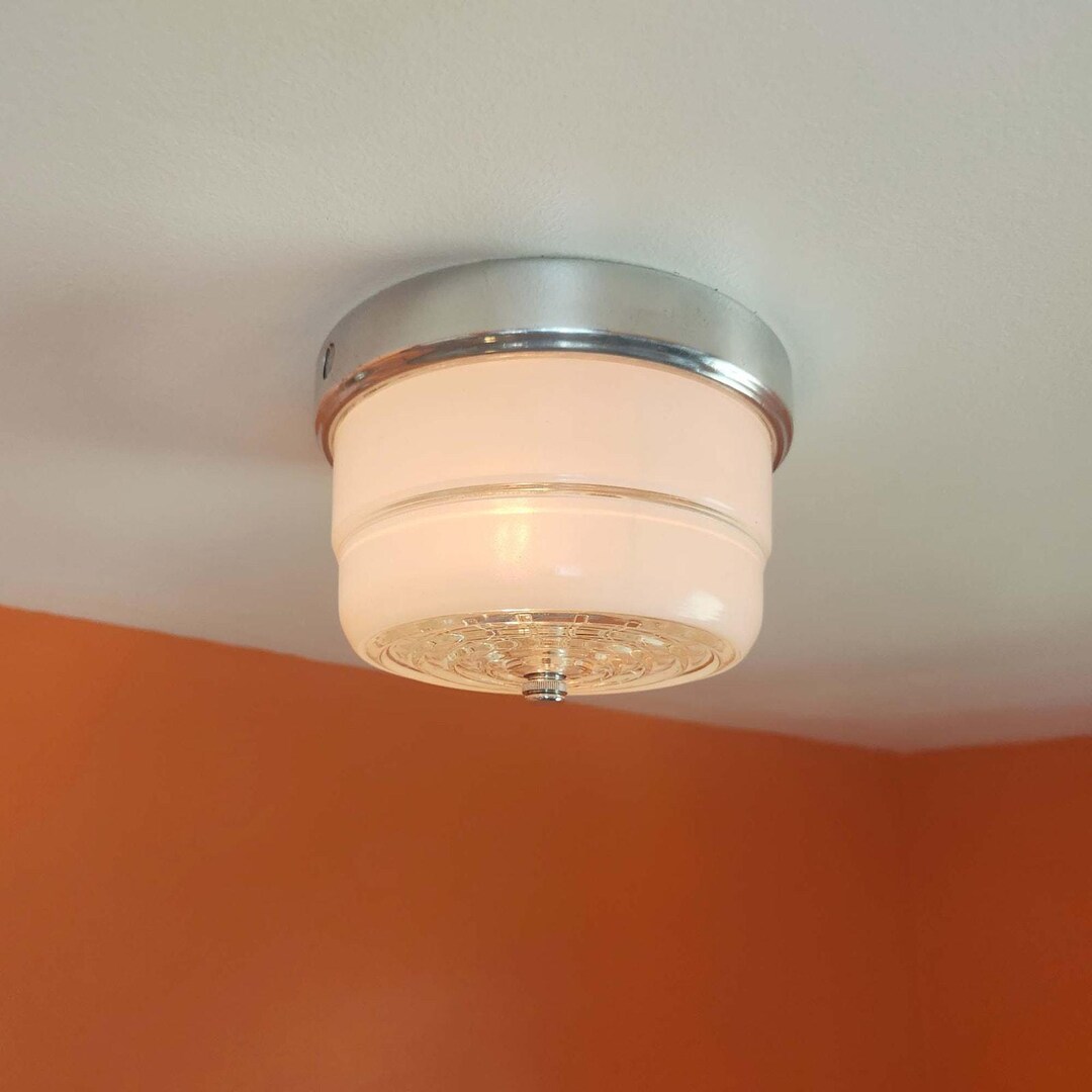 Vintage Art Deco Mid Century Modern Coin Ceiling Light Fixture Flush ...
