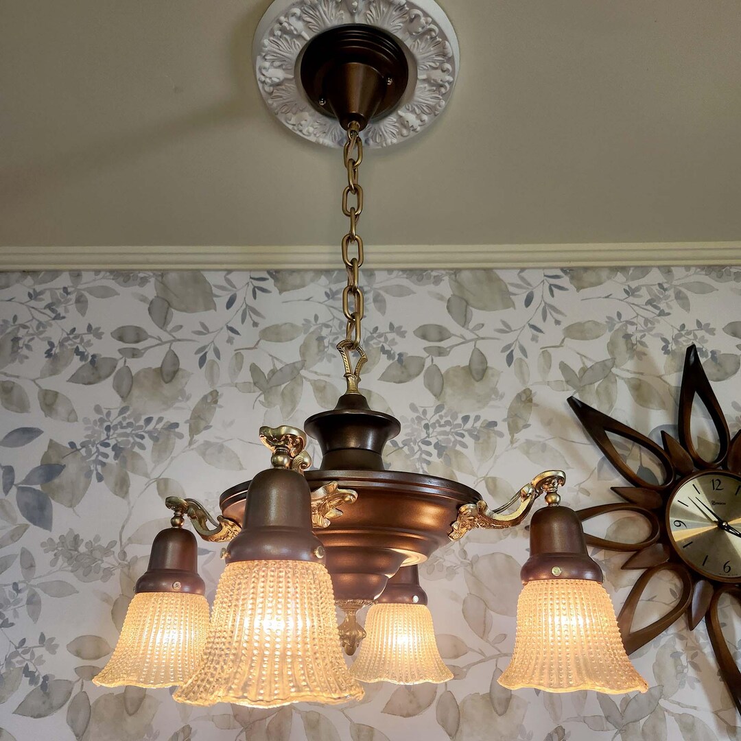 Antique Brass Chandelier: Restored Victorian Ceiling Light - Etsy