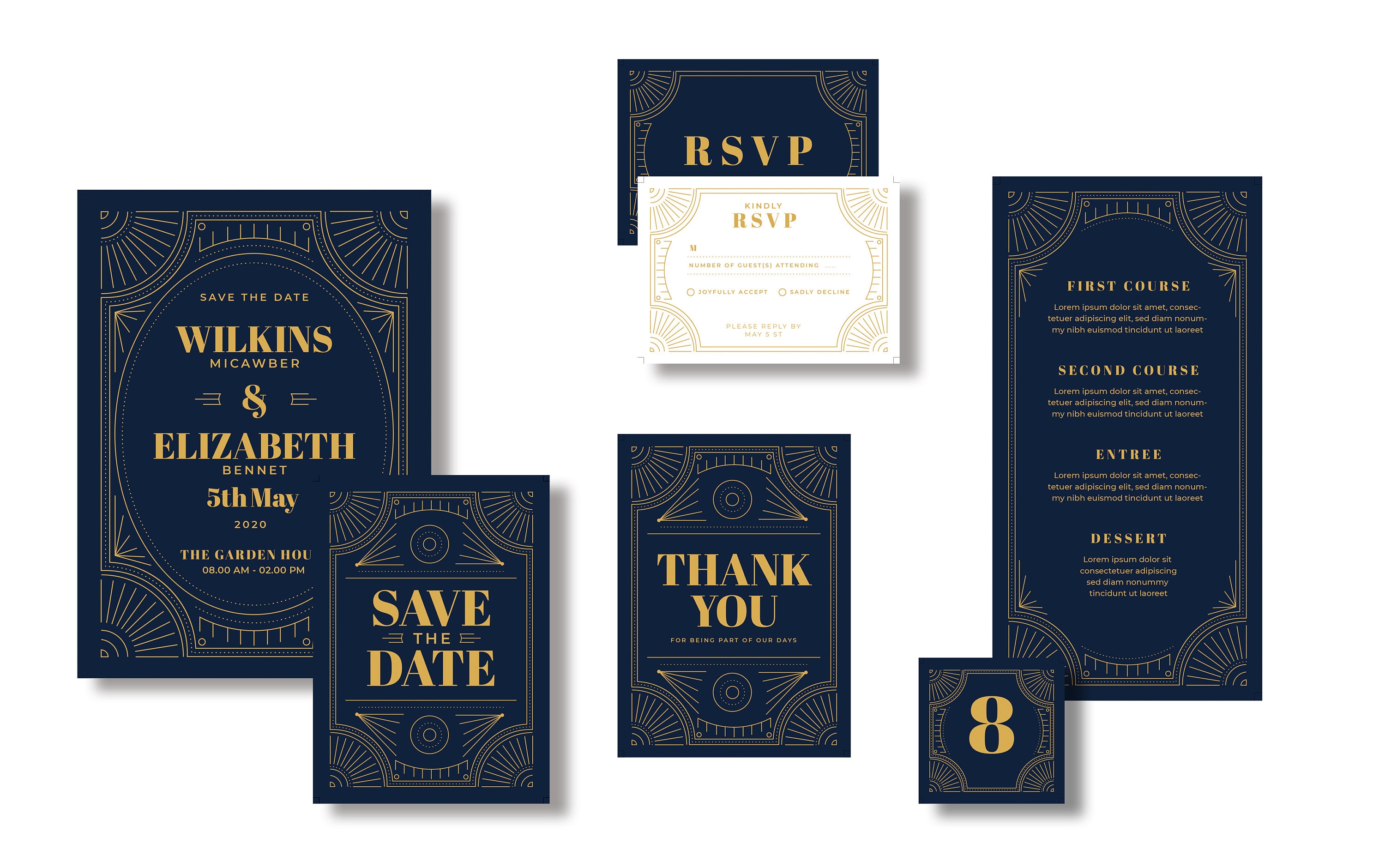 Art Deco Wedding Invites, Wedding Invite Suite, Modern Invite, PSD ...
