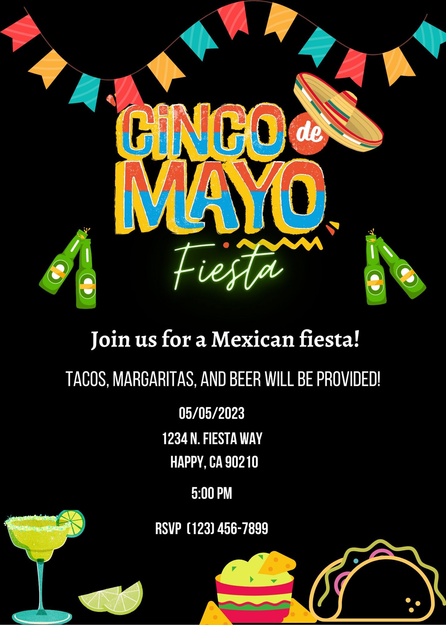Editable Cinco De Mayo Fiesta Party Invitations,instant Download,canva ...