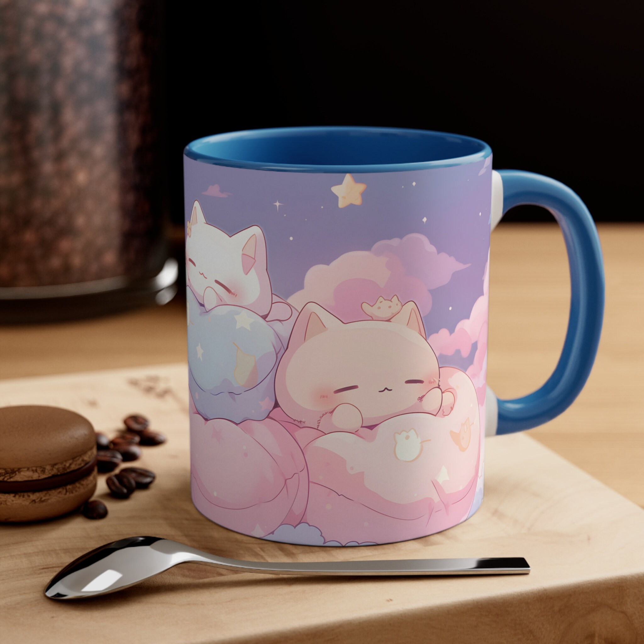 Kawaii Cat Mug Dreamy Cute Mug Aesthetic Cute Chibi Cat Mug Chibi Cat ...