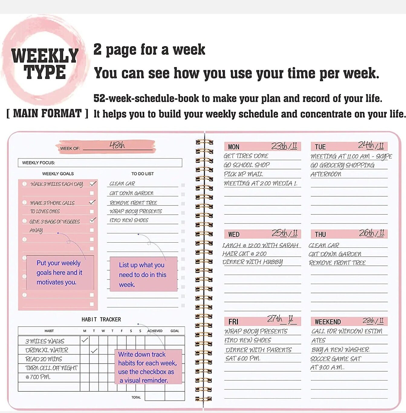 Pink Undated Weekly Planner With to Do List and Habit Tracker - Etsy