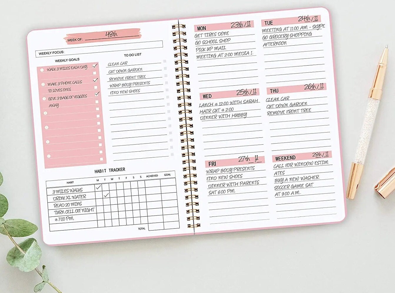 Pink Undated Weekly Planner With to Do List and Habit Tracker - Etsy