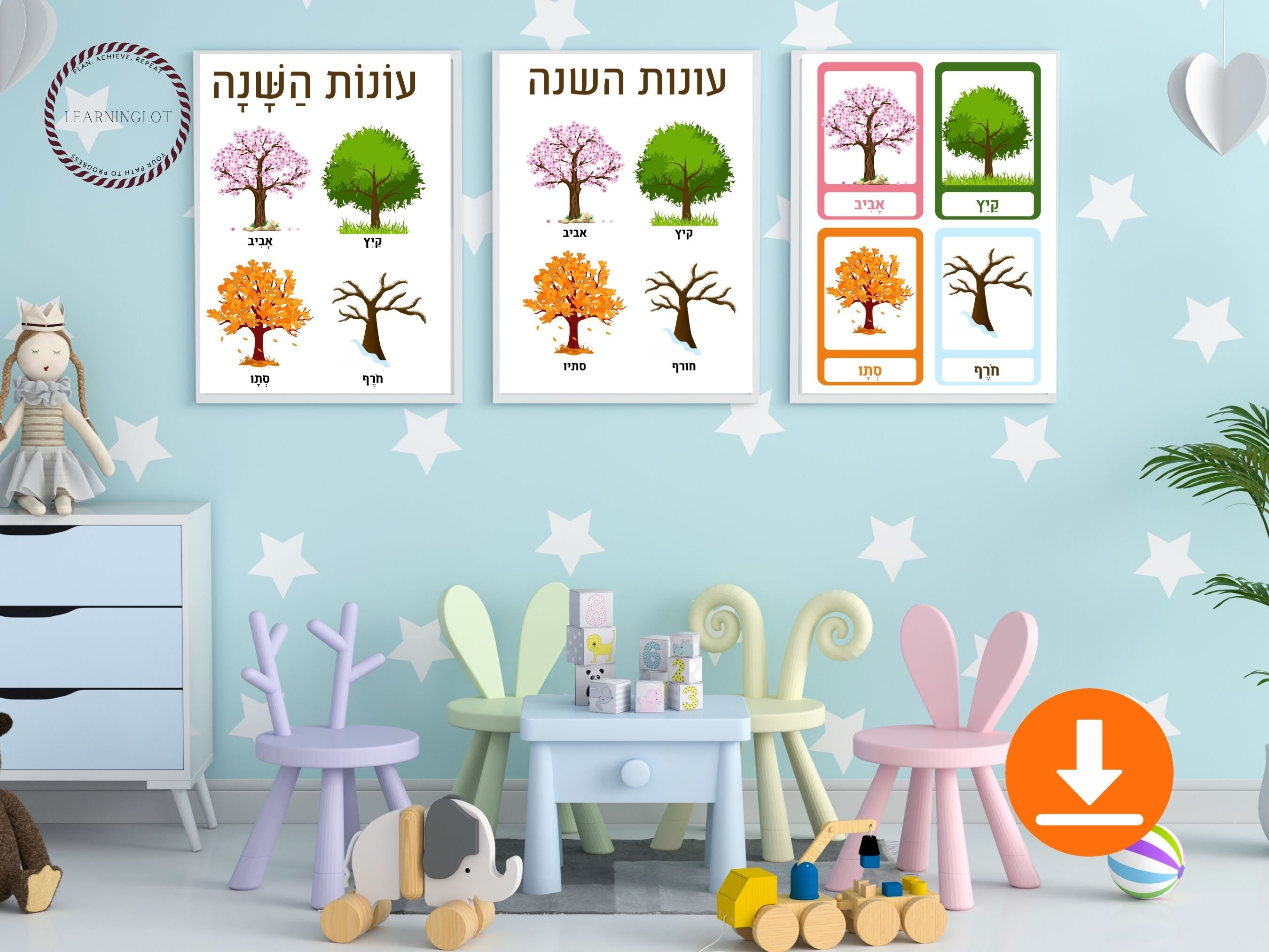 Hebrew Seasons Poster With Vowels and Without Vowels, Educational ...