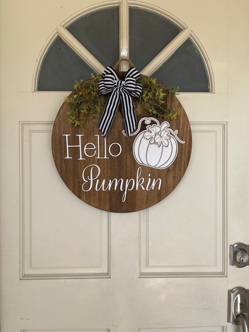 Hello Pumpkin Door Sign/ Front Door Fall Sign/ Hello Sign/ Fall Front ...