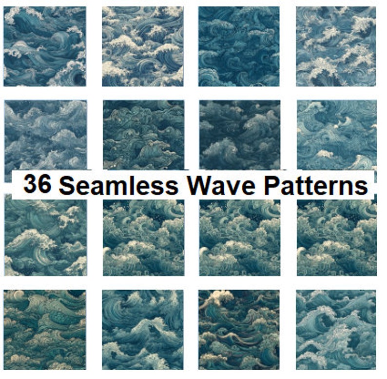 36 Ocean Waves Seamless Digital Patterns, Ocean Scrapbook Paper, Wave ...