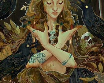 Morrigan Watercolor Art Print, Goddesses, Irish Folklore, Guardian of ...