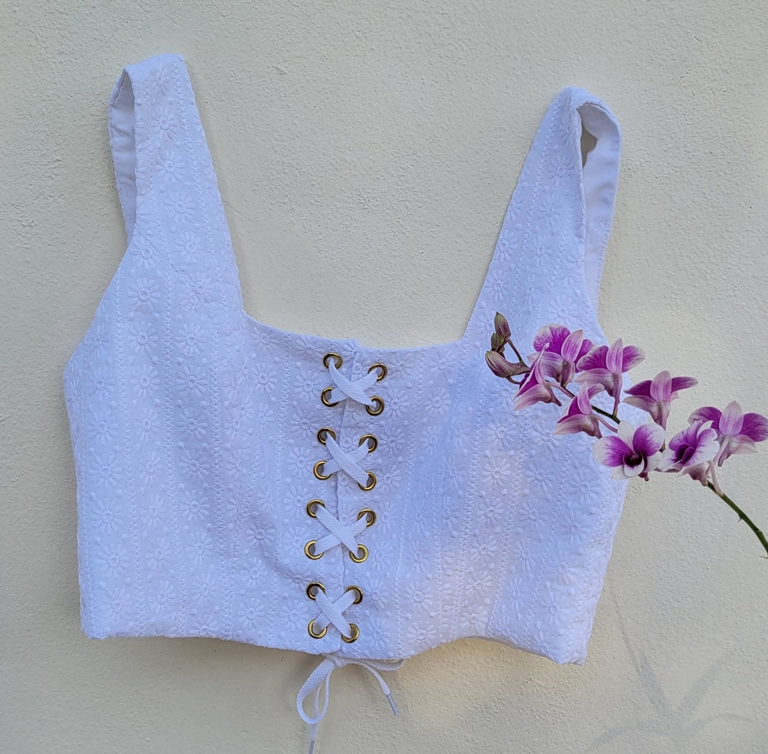 White Eyelet Corset With Straps | No Boning - Etsy