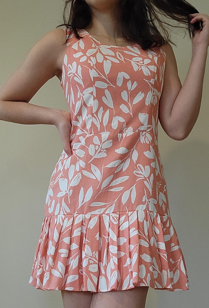 Peach Flower Dress With Pleats - Etsy