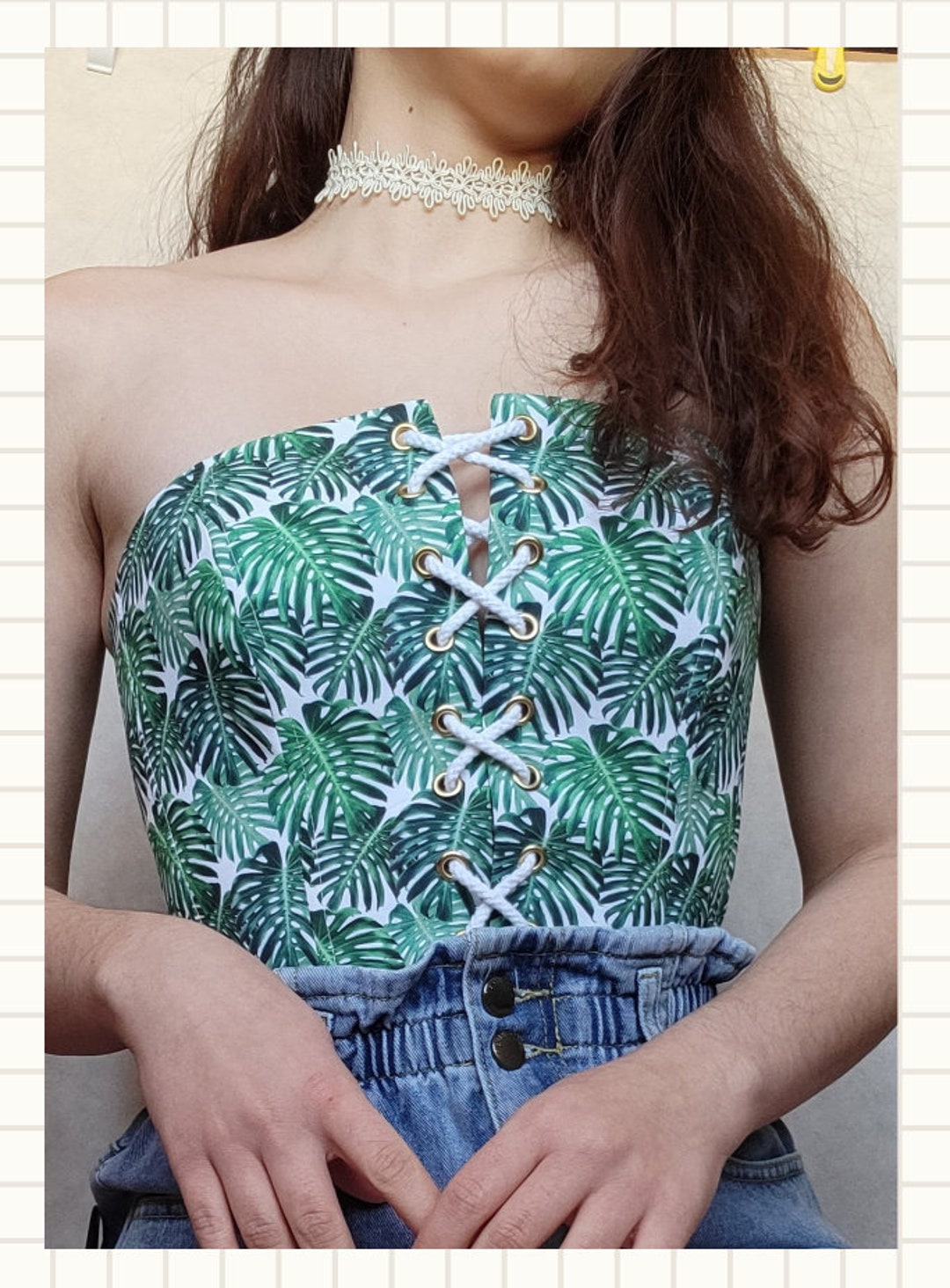 Tropical Leaves Strapless Corset - Etsy