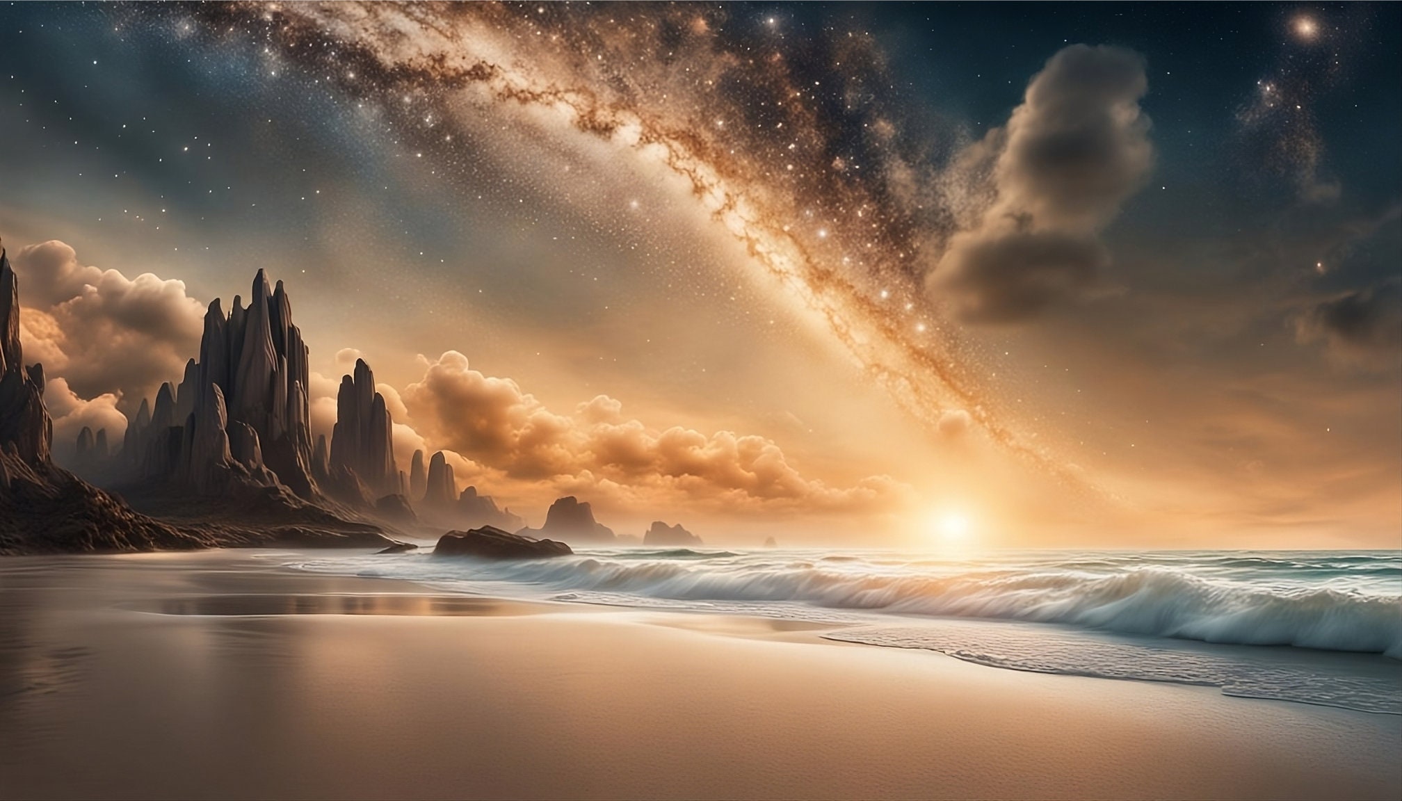 Dreamscape Digital Print of Cosmic Beach, Ethereal Seashore Poster, Ideal for Meditation Space ...